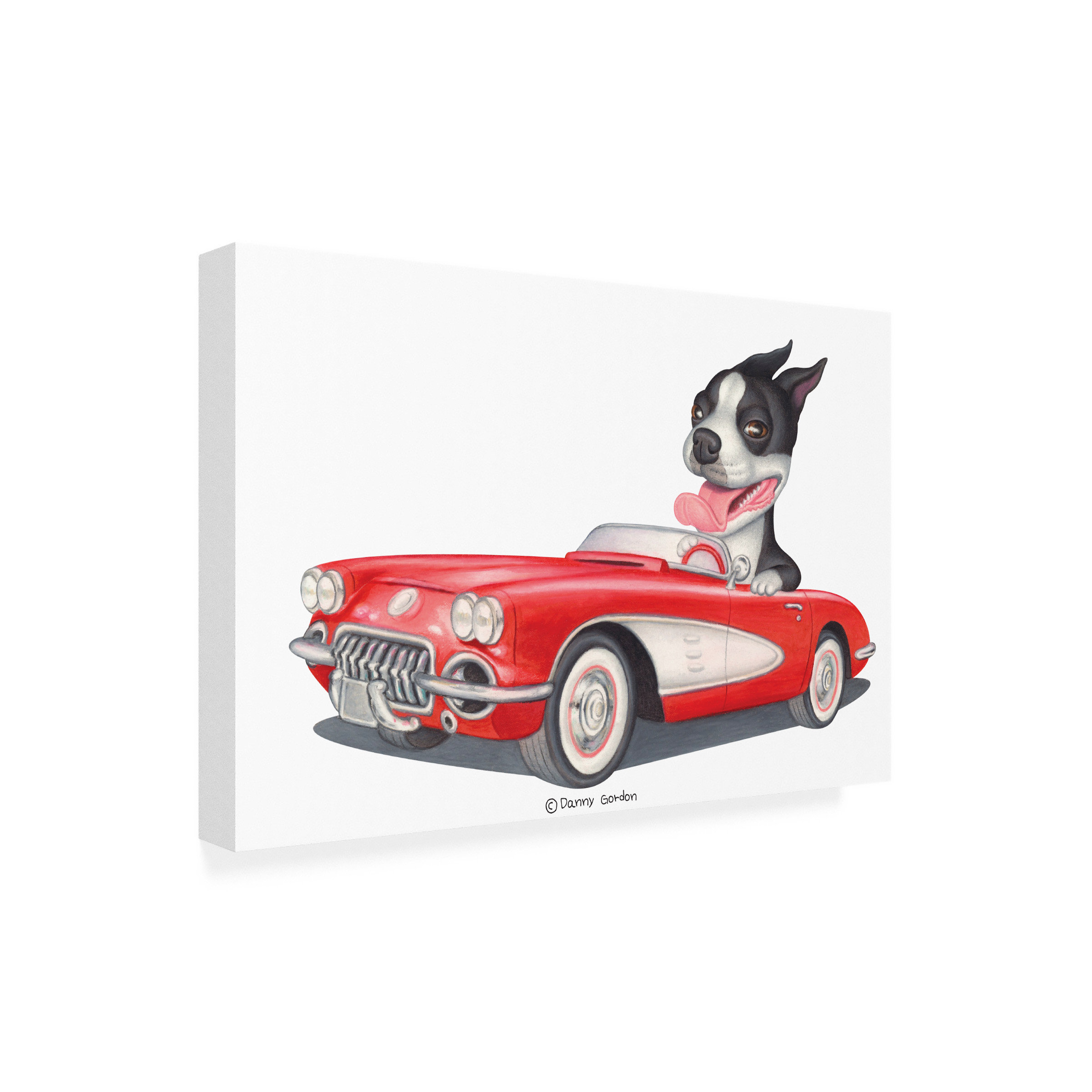 Trinx Danny Gordon Art 'Boston Terrier In Red Corvette' Canvas Art - Wayfair Canada